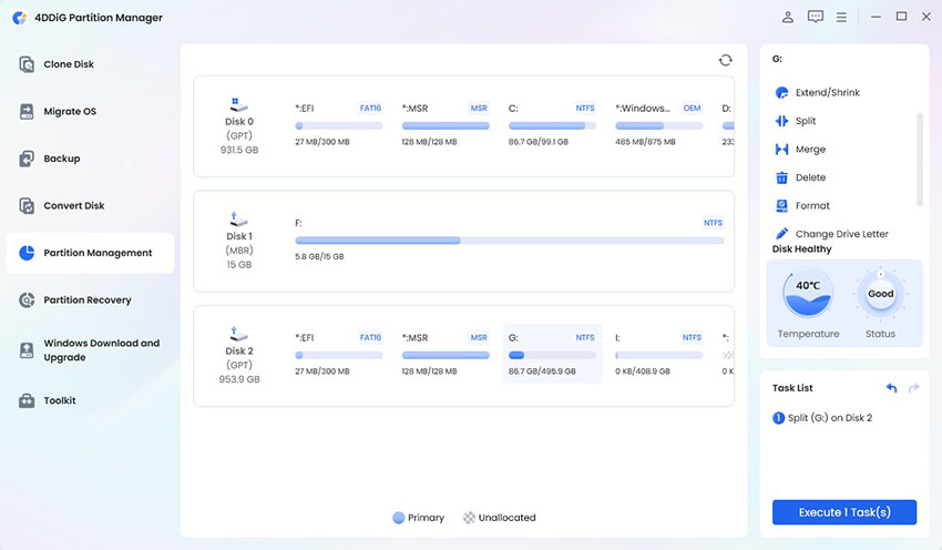 How to Migrate OS to SSD/HDD and Manage Disk Partitions with 4DDiG Partition Manager